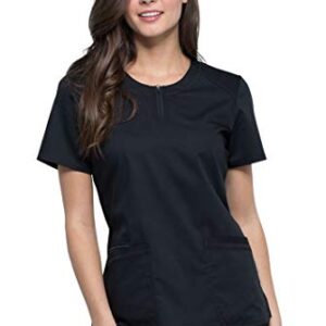 Cherokee Women Scrubs Top Workwear Revolution Round Neck Plus Size WW602, 5XL, Black