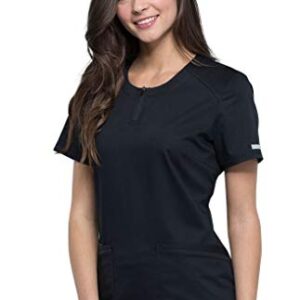 Cherokee Women Scrubs Top Workwear Revolution Round Neck Plus Size WW602, 5XL, Black