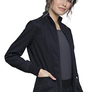 Cherokee Women Scrubs Jacket Workwear Revolution Zip Front High-Low WW301, M, Black