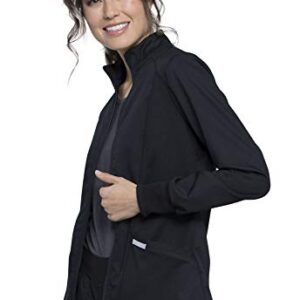 Cherokee Women Scrubs Jacket Workwear Revolution Zip Front High-Low WW301, M, Black