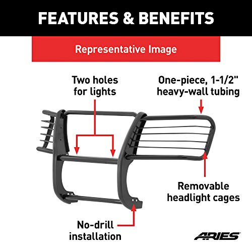 ARIES 4059 1-1/2-Inch Black Steel Grille Guard, No-Drill, Select Chevrolet Avalanche, Silverado 1500