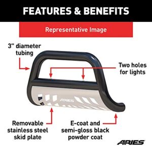 ARIES B35-4001 3-Inch Black Steel Bull Bar, No-Drill, Select Avalanche, Silverado, Suburban, Tahoe, Sierra, Yukon, XL