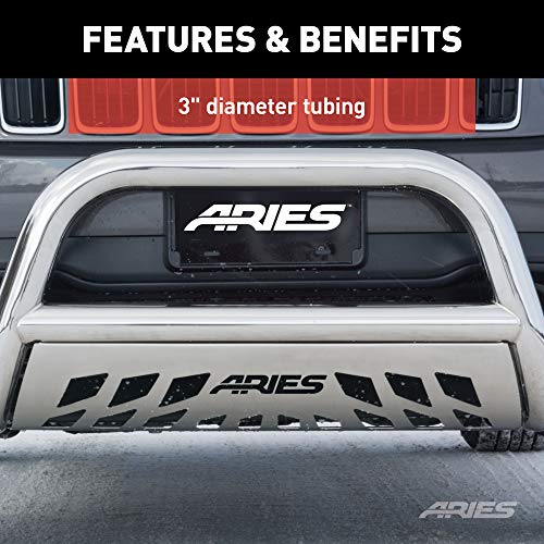 ARIES 35-3001 3-Inch Polished Stainless Steel Bull Bar, No-Drill, Select Ford Excursion, F-250, F-350 Super Duty