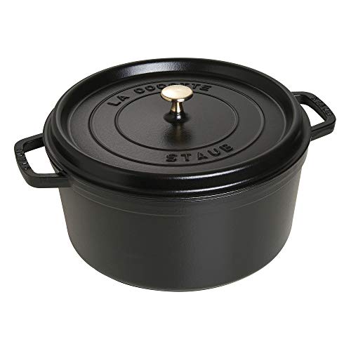 Staub Cast Iron 9-qt Round Cocotte - Black Matte, Made in France