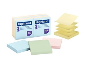 highland pop-up sticky notes, 3 x 3 inches, assorted pastel colors, 12 pack (6549-pua)