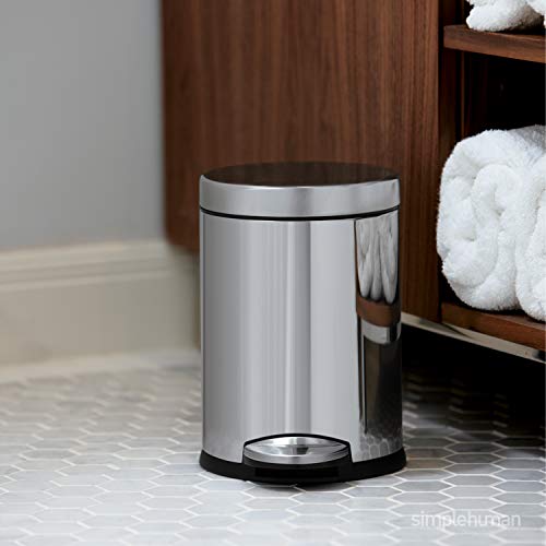 simplehuman 4.5 Liter / 1.2 Gallon Round Bathroom Step Trash Can, Brushed Stainless Steel