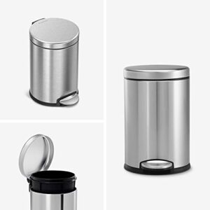 simplehuman 4.5 Liter / 1.2 Gallon Round Bathroom Step Trash Can, Brushed Stainless Steel