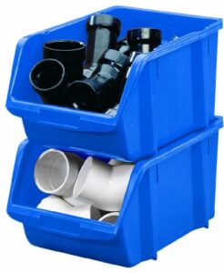 stack-on bin-14 large parts storage organizer bin, blue