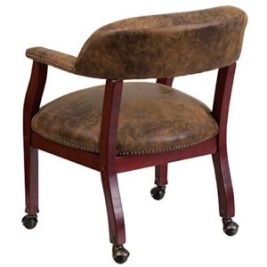 Flash Furniture Bomber Jacket Brown Luxurious Conference Chair with Accent Nail Trim and Casters