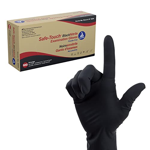 Dynarex Safe-Touch Black Disposable Nitrile Exam Gloves, Powder-Free, Used in Healthcare and Professional Settings, Law Enforcement, Tattoo, Salon or Spa, Extra-Large, 1 Box of 100