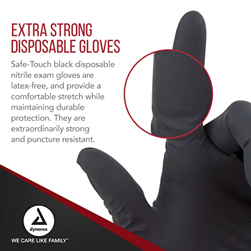 Dynarex Safe-Touch Black Disposable Nitrile Exam Gloves, Powder-Free, Used in Healthcare and Professional Settings, Law Enforcement, Tattoo, Salon or Spa, Extra-Large, 1 Box of 100