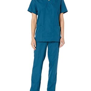 Cherokee Adult's Unisex Top and Scrub Pant Set, Caribbean Blue, Medium