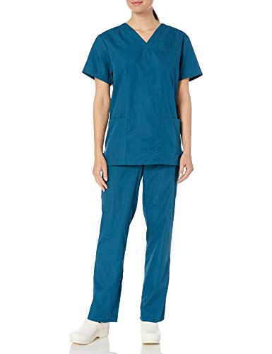 Cherokee Adult's Unisex Top and Scrub Pant Set, Caribbean Blue, Medium