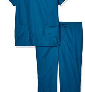 Cherokee Adult's Unisex Top and Scrub Pant Set, Caribbean Blue, Medium