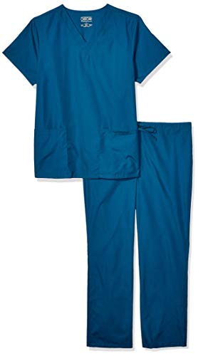 Cherokee Adult's Unisex Top and Scrub Pant Set, Caribbean Blue, Medium