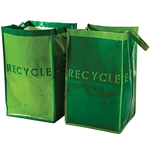 Great Useful Stuff Set of 2: G.U.S. Recycle Bins for Home and Office - Waterproof, Tall with Extra Sturdy Handles. Durable, Washable, Affordable Recycle Bags