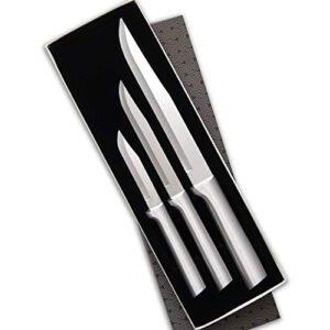 rada cutlery housewarming knife gift set – 3 piece stainless steel knives with brushed aluminum handles made in the usa