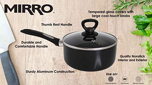 Mirro A7972484 Get A Grip Aluminum Nonstick 3-Quart Saucepan with Glass Lid Cover Cookware, Black