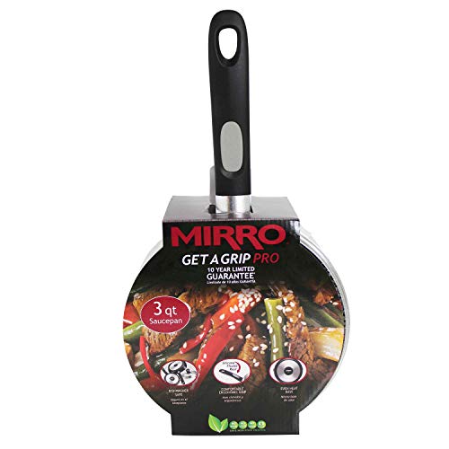 Mirro A7972484 Get A Grip Aluminum Nonstick 3-Quart Saucepan with Glass Lid Cover Cookware, Black