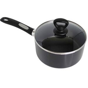 Mirro A7972484 Get A Grip Aluminum Nonstick 3-Quart Saucepan with Glass Lid Cover Cookware, Black