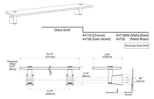 Gatco 4716 Bleu Glass Shelf, Chrome