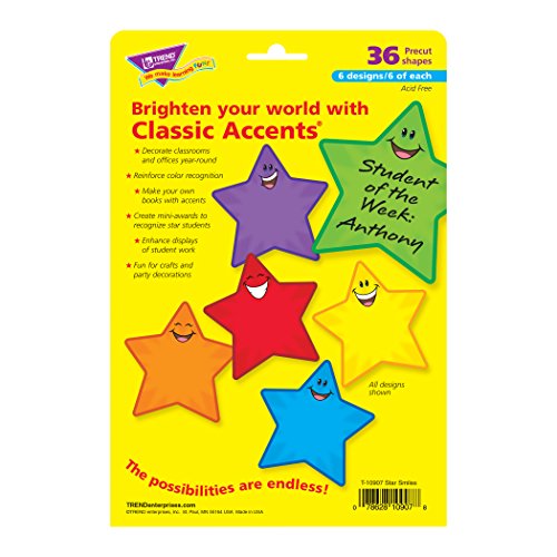 TREND ENTERPRISES Accents, Star Smiles Classic, 5-1/2-Inch Tall, 36/Pack, Multi (TEPT10907)