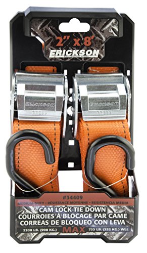 Erickson 34409 Pro Series Orange 2" x 8' Cam Lock Buckle Tie-Down Strap, (Pack of 2)