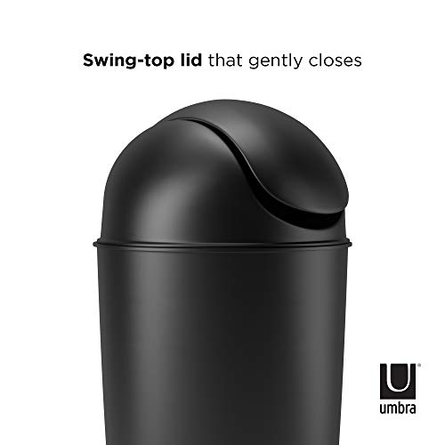 Umbra 086711-040 Grand Swing Top Garbage Large Capacity 10 Gallon Kitchen Trash Can with Lid, Indoor/Outdoor Use, Black