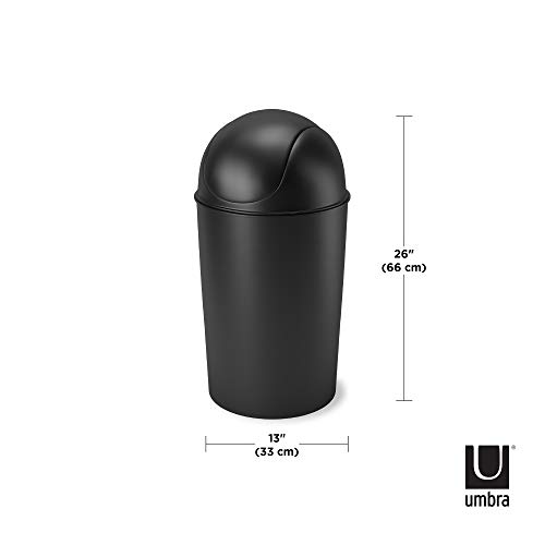 Umbra 086711-040 Grand Swing Top Garbage Large Capacity 10 Gallon Kitchen Trash Can with Lid, Indoor/Outdoor Use, Black