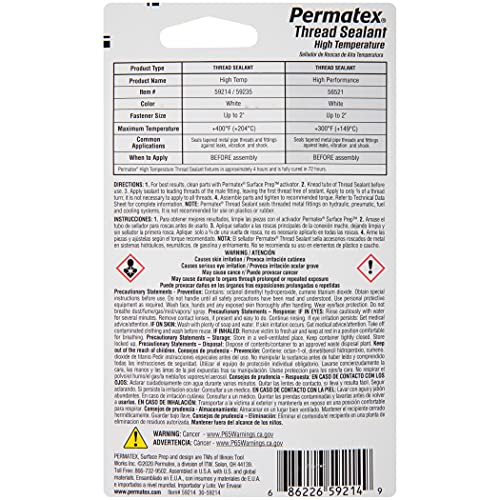 Permatex 59214 High Temperature Thread Sealant, 6 ml Tube, Pack of 1