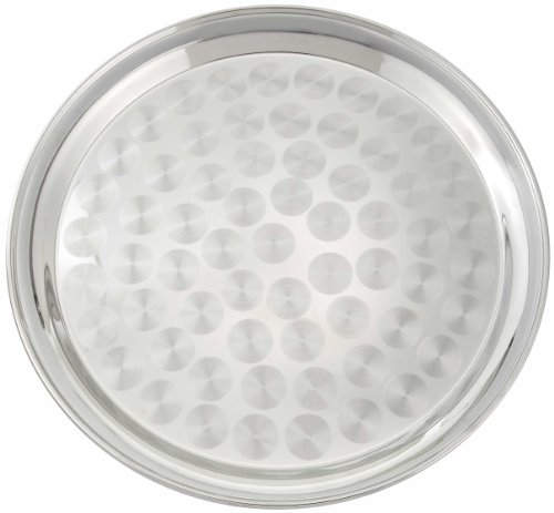 Winco Round Tray with Swirl Pattern, 14-Inch, Stainless Steel