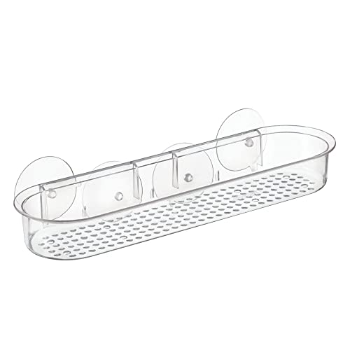 iDesign Plastic Bathroom Suction Holder, Shower Organizer Shelf Basket for Sponges, Scrubbers, Soap, Shampoo, Conditioner, 15" x 4.5" x 2" - Clear