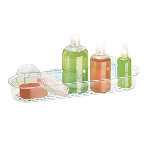 iDesign Plastic Bathroom Suction Holder, Shower Organizer Shelf Basket for Sponges, Scrubbers, Soap, Shampoo, Conditioner, 15" x 4.5" x 2" - Clear