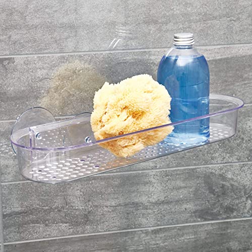 iDesign Plastic Bathroom Suction Holder, Shower Organizer Shelf Basket for Sponges, Scrubbers, Soap, Shampoo, Conditioner, 15" x 4.5" x 2" - Clear