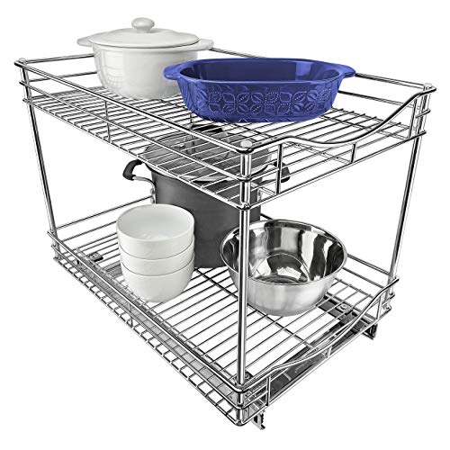 LYNK PROFESSIONAL® Pull Out Cabinet Organizer, Double - Slide Out Pantry Shelves - Sliding Storage for Inside Kitchen Cabinet or Under Sink - Roll Out Drawer for Pots, Pans - 14" x 21" Deep - Chrome