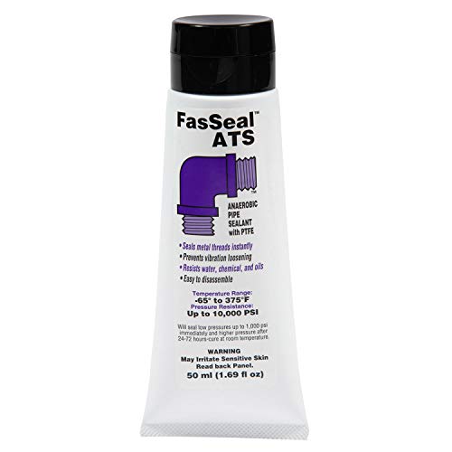 FasSeal-ATS Anaerobic Thread Sealant With PTFE, Fast Curing, For Metal, Resists Water Chemicals and Oils, Seals to 10,000 PST, 50 ml. Tube