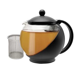 primula half moon teapot with removable infuser, glass tea maker, stainless steel filter, dishwasher safe, 40-ounce, black