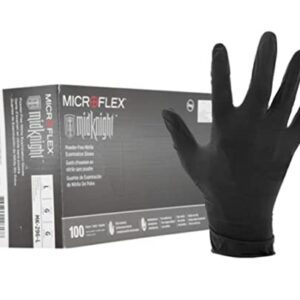 Microflex MK-296 Black Disposable Nitrile Gloves, Latex-Free, Powder-Free Glove for Mechanics, Automotive, Cleaning or Tattoo Applications, Medical/Exam Grade, Size Large, Case of 1000 Units