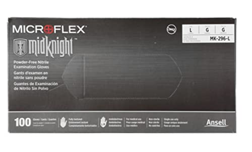 Microflex MK-296 Black Disposable Nitrile Gloves, Latex-Free, Powder-Free Glove for Mechanics, Automotive, Cleaning or Tattoo Applications, Medical/Exam Grade, Size Large, Case of 1000 Units