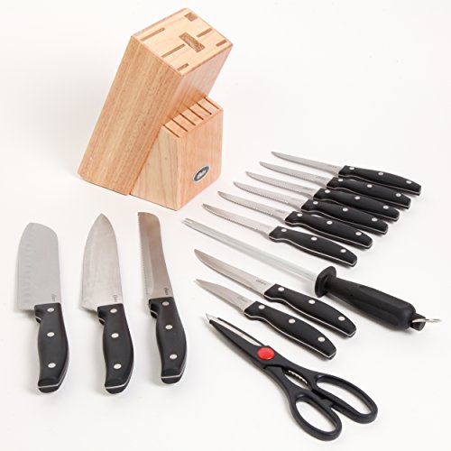 Oster 69529.14 Granger Cutlery Set, Wood Block, 14-Piece, Black