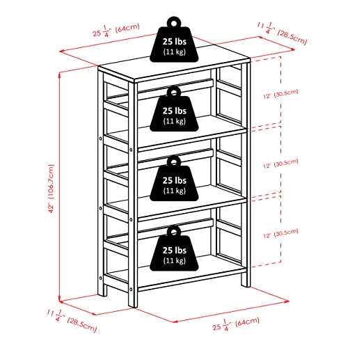 Winsome Wood Leo Wood 4 Tier Shelf with 5 Rattan Baskets - 1 large; 4 small in Espresso Finish