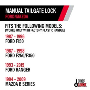 Pop & Lock – Manual Tailgate Lock for Ford F150, Fits 1987 to 1996 - Works Only with Factory Plastic Handle (Black, PL2310)