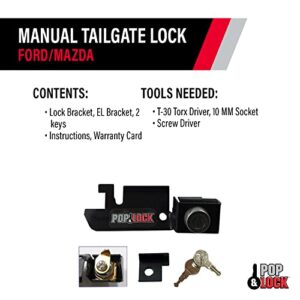 Pop & Lock – Manual Tailgate Lock for Ford F150, Fits 1987 to 1996 - Works Only with Factory Plastic Handle (Black, PL2310)