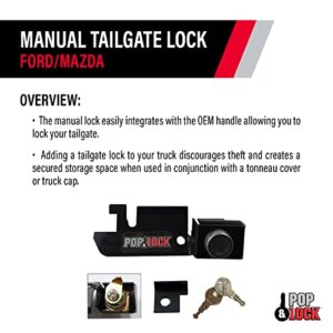 Pop & Lock – Manual Tailgate Lock for Ford F150, Fits 1987 to 1996 - Works Only with Factory Plastic Handle (Black, PL2310)