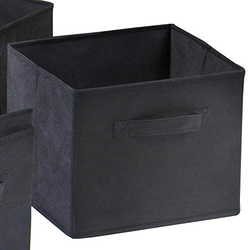 Winsome Wood Capri Wood 2 Section Storage Shelf with 4 Black Fabric Foldable Baskets