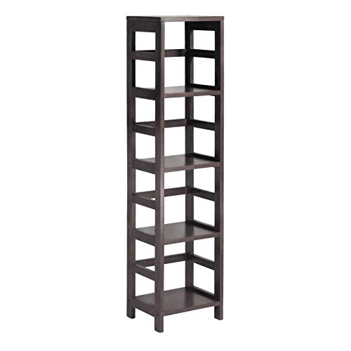 Winsome Wood Capri Wood 4 Section Storage Shelf with 4 Black Fabric Foldable Baskets