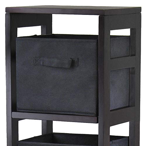 Winsome Wood Capri Wood 4 Section Storage Shelf with 4 Black Fabric Foldable Baskets