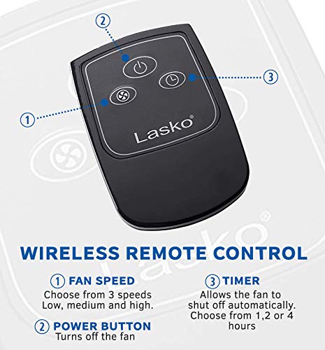 Lasko 1843 18″ Remote Control Cyclone Pedestal Fan with Built-in Timer, Black Features Oscillating Movement and Adjustable Height