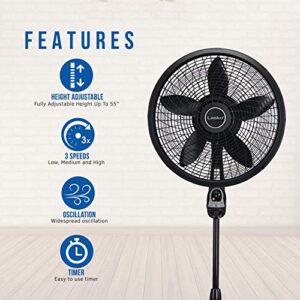 Lasko 1843 18″ Remote Control Cyclone Pedestal Fan with Built-in Timer, Black Features Oscillating Movement and Adjustable Height