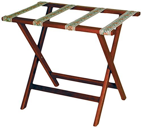 Wooden Mallet Deluxe Straight Leg Luggage Rack,Tapestry Straps, 20" H x 23.75" W x 15.5" D, Mahogany